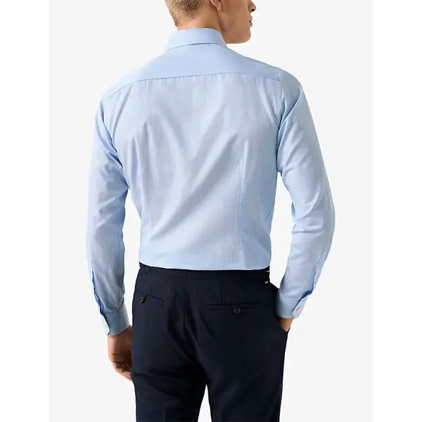 Eton Business Fine Striped Signature Contemporary-fit Cotton-twill Shirt - Light Blue