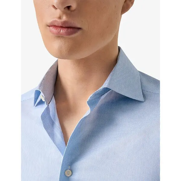 Eton Business Fine Striped Signature Contemporary-fit Cotton-twill Shirt - Light Blue