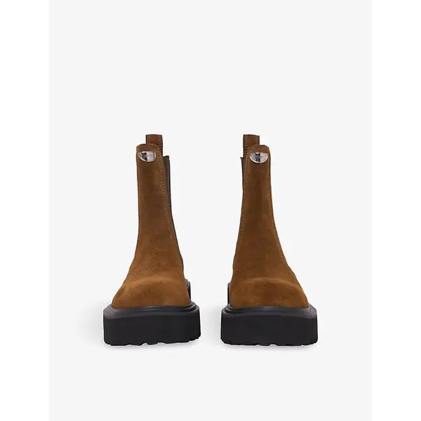 Maje Brand-plaque Suede Chelsea Boots - Tabacco
