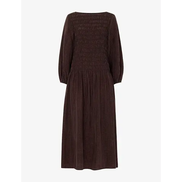 Whistles Checked Shirred-bodice Woven Midi Dress - Multi-coloured