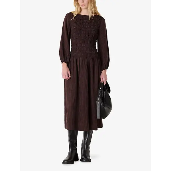 Whistles Checked Shirred-bodice Woven Midi Dress - Multi-coloured
