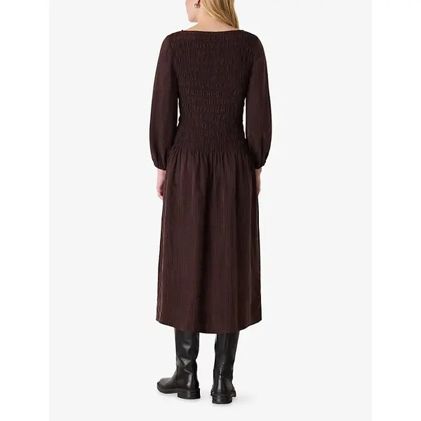 Whistles Checked Shirred-bodice Woven Midi Dress - Multi-coloured