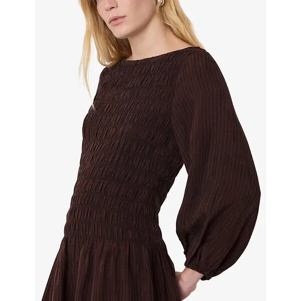 Whistles Checked Shirred-bodice Woven Midi Dress - Multi-coloured