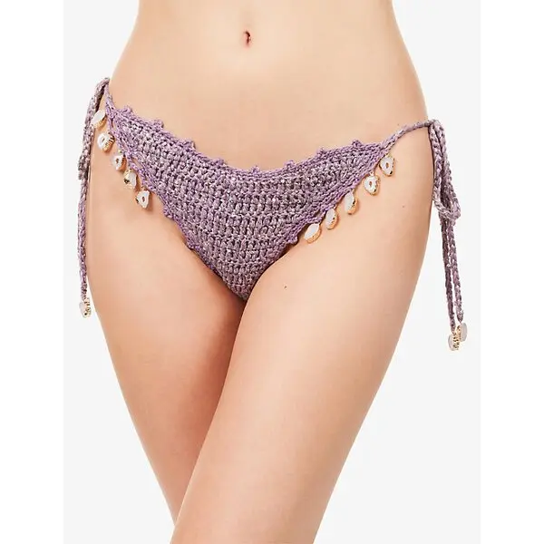 JADED LONDON Crochet Bikini Bottoms With Crystal Embellishments