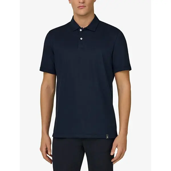 Boggi Milano Short-sleeved Piqué Cotton-blend Polo Shirt - Navy Blue