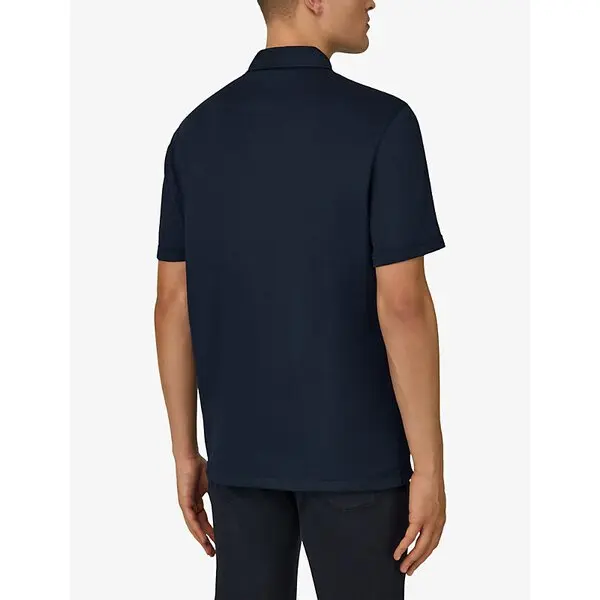 Boggi Milano Short-sleeved Piqué Cotton-blend Polo Shirt - Navy Blue