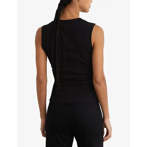 REISS Ribbed Stretch-cotton V-neck Vest - Black
