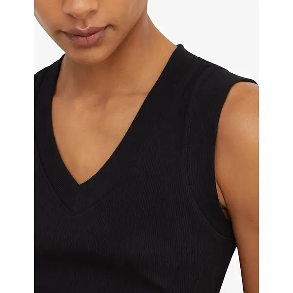 REISS Ribbed Stretch-cotton V-neck Vest - Black