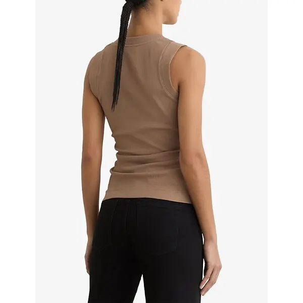REISS Sandy V-neck Ribbed Stretch-cotton Vest - Neutral