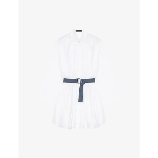 Maje Long-sleeved Cotton Shirt Dress With Contrast Belt