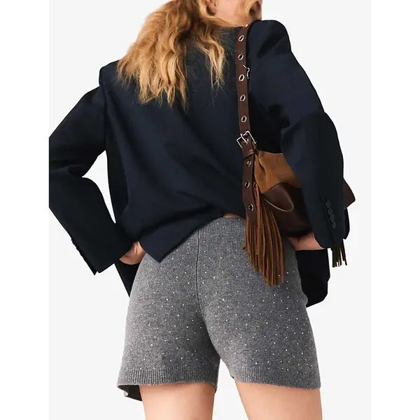 Maje Rhinestone-embellished Knitted Wool-blend Shorts