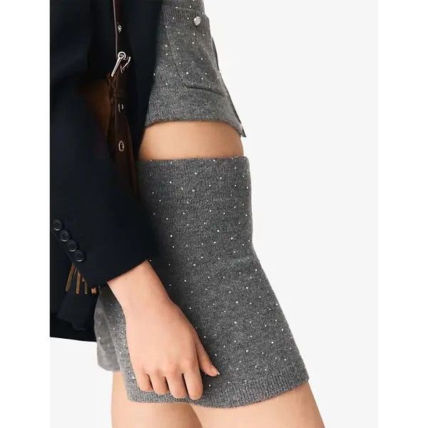 Maje Rhinestone-embellished Knitted Wool-blend Shorts