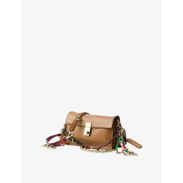Prada Small Leather Shoulder Bag With Charms - Brown
