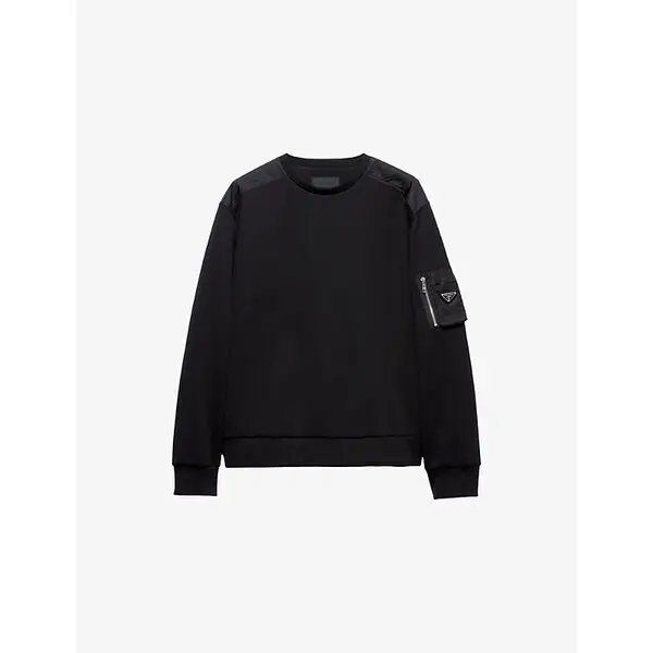 Prada Re-nylon Patch Crewneck Cotton-jersey Sweatshirt