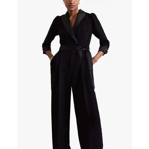 PHASE EIGHT Lapel-collar Long-sleeve Woven Jumpsuit