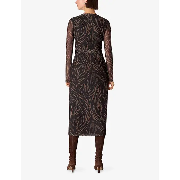 Whistles Abstract Zebra-print Stretch-mesh Midi Dress