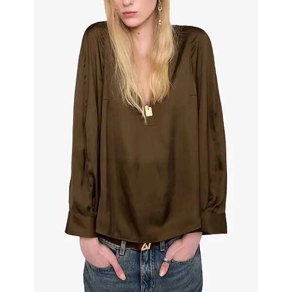 Zadig&Voltaire Torny V-neck Satin Blouse - Moss