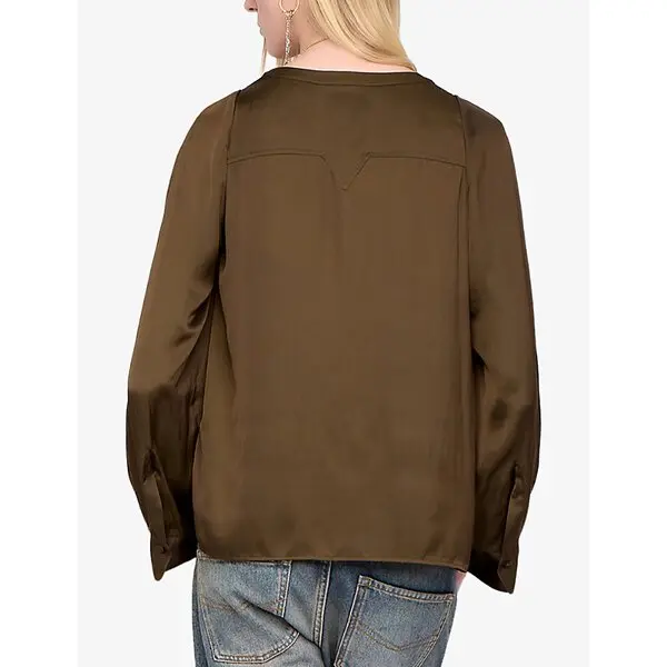 Zadig&Voltaire Torny V-neck Satin Blouse - Moss