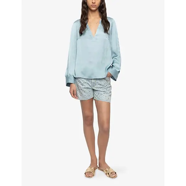 Zadig&Voltaire Torny V-neck Satin Blouse - Sky