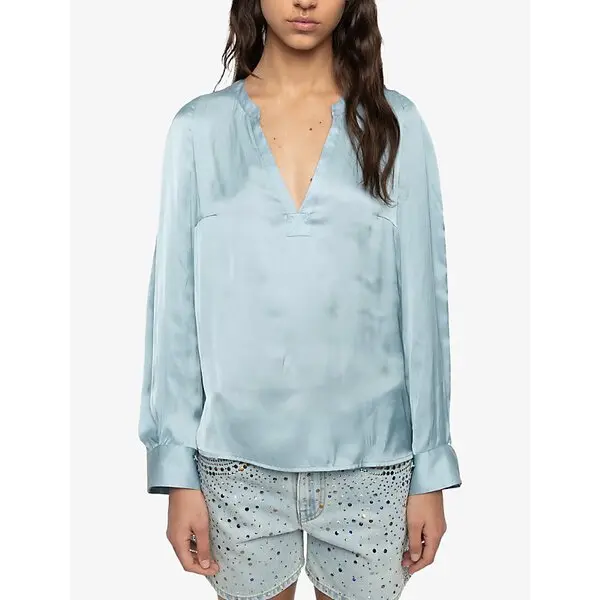 Zadig&Voltaire Torny V-neck Satin Blouse - Sky