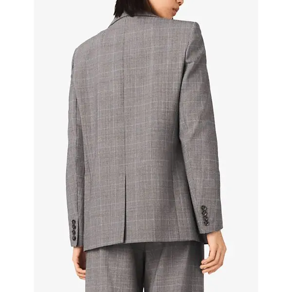 Maje Checked Stretch Wool-blend Blazer - Grey