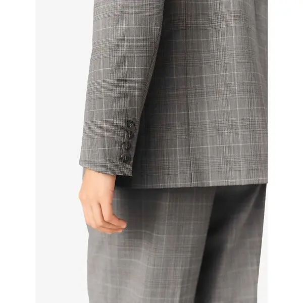 Maje Checked Stretch Wool-blend Blazer - Grey