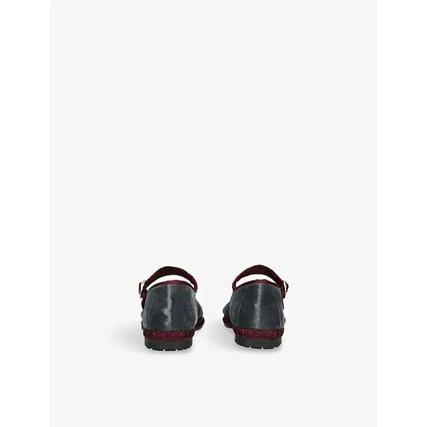 FLABELUS Georgina Contrast-trim Velvet Mary-jane Shoes - Grey/d.cmb