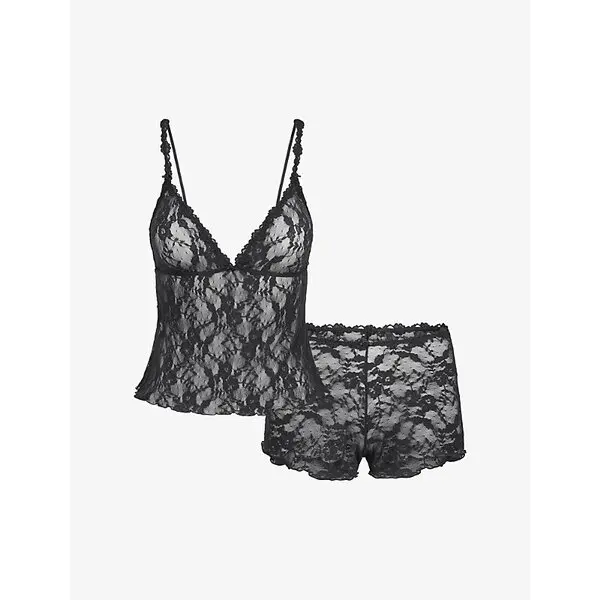 SKIMS Stretch-lace Cami And Shorts Set - Soot