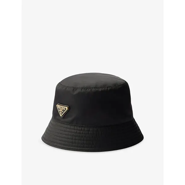 Prada Logo Plaque Nylon Bucket Hat - Black
