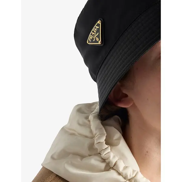 Prada Logo Plaque Nylon Bucket Hat - Black