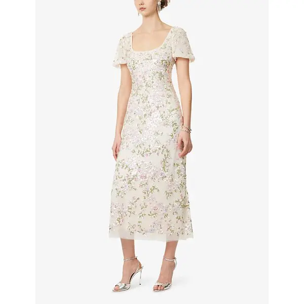 NEEDLE & THREAD Embellished Floral Midi Dress
