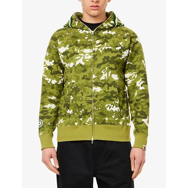 A BATHING APE Pixel Camo Shark Appliqué Cotton Hoodie