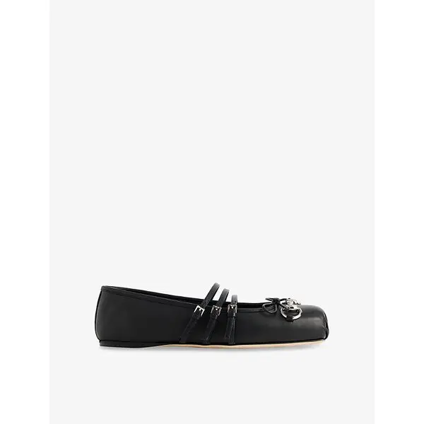 Gucci Horsebit Square-toe Leather Ballerina Pumps