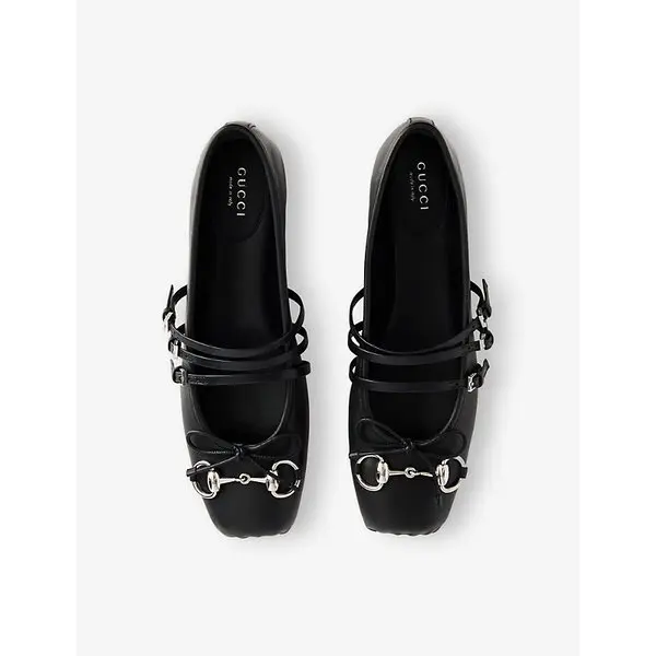 Gucci Horsebit Square-toe Leather Ballerina Pumps
