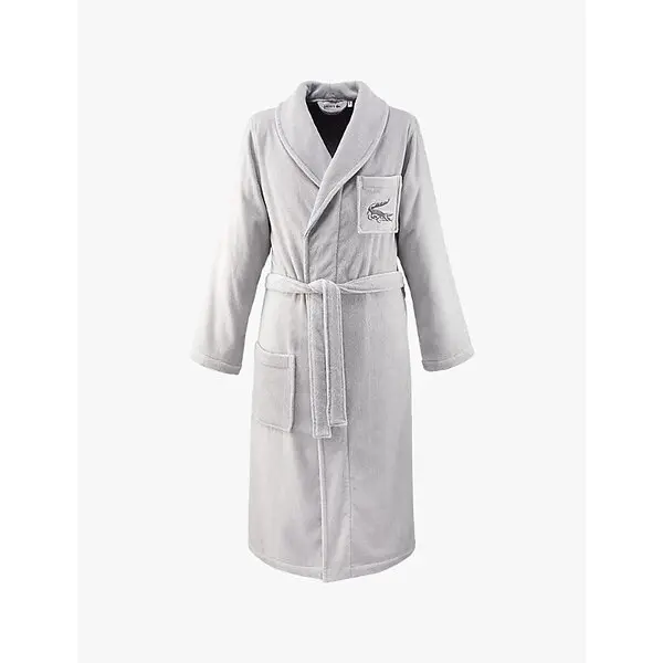 Lacoste Logo-embroidered Cotton-terry Bathrobe - Gris