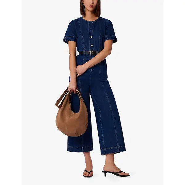 Whistles Short Sleeve Cropped Denim Jumpsuit