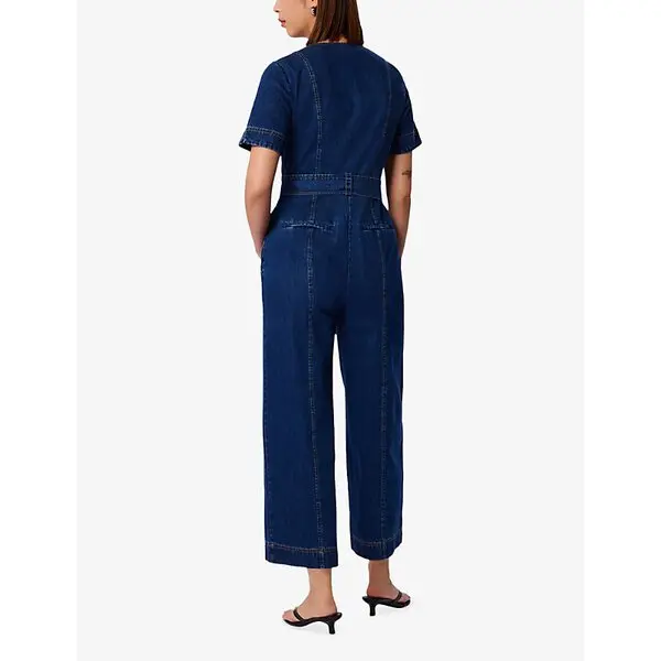 Whistles Short Sleeve Cropped Denim Jumpsuit