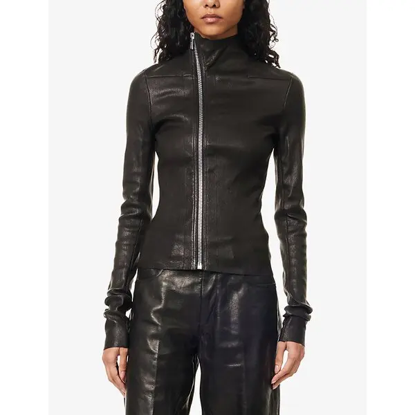 Rick Owens High-neck Slim Fit Leather Blend Jacket