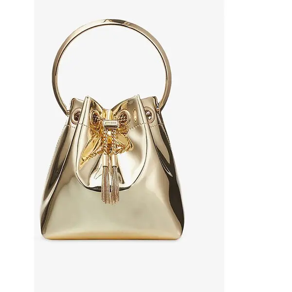 JIMMY CHOO Metallic-woven Top-handle Bag