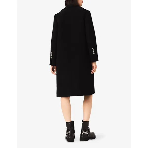 Maje Long Double-breasted Wool-blend Coat - Black