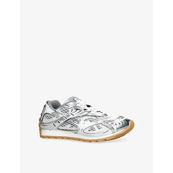 Bottega Veneta Orbit Metallic Woven Low-top Trainers - Silver Com