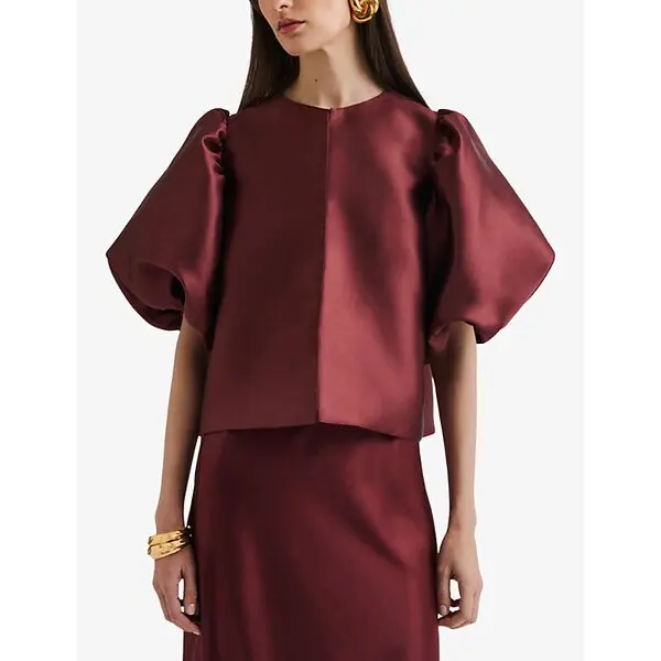MALINA Cleo Puff-sleeve Woven Blouse - Wine