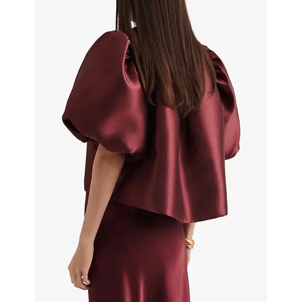 MALINA Cleo Puff-sleeve Woven Blouse - Wine