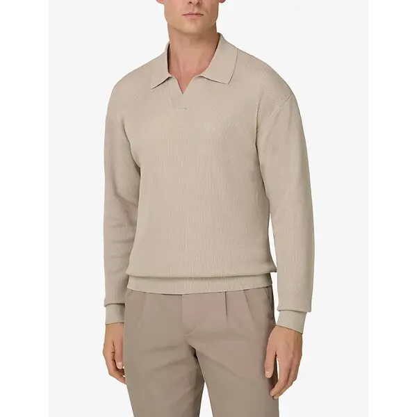 Boggi Milano Long-sleeved Knitted Cotton-blend Polo Shirt