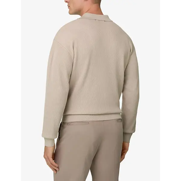 Boggi Milano Long-sleeved Knitted Cotton-blend Polo Shirt