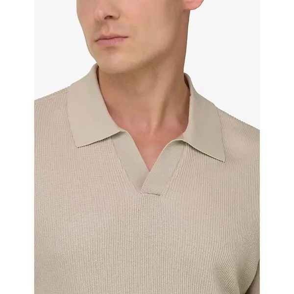 Boggi Milano Long-sleeved Knitted Cotton-blend Polo Shirt