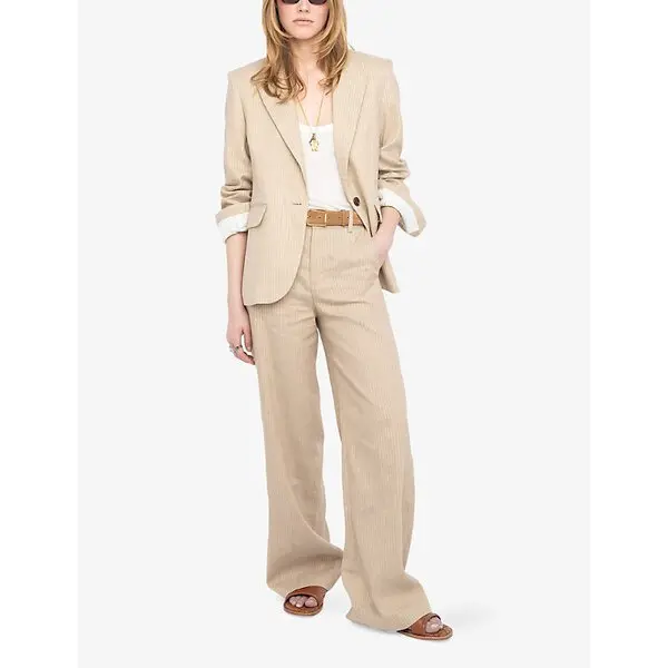 Zadig&Voltaire Vavy Striped Cotton And Linen-blend Blazer - Cookie
