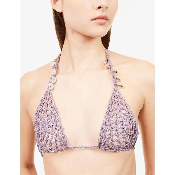 JADED LONDON Crystal Embellished Crochet Bikini Top