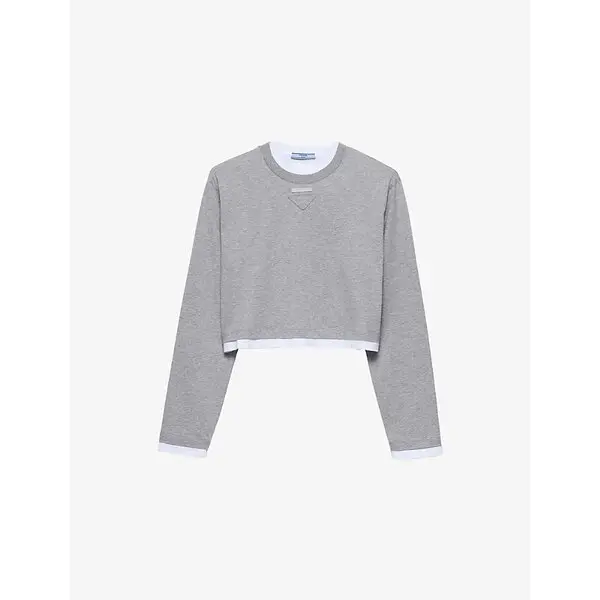 Prada Triangle Appliqué Long-sleeve Cotton-jersey T-shirt