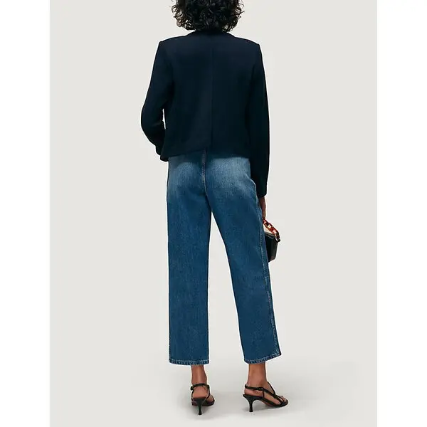 Whistles Collarless Slim Cotton Jacket - Navy